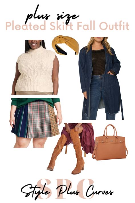 Plus Size Plaid Pleated Skirt Fall Outfit