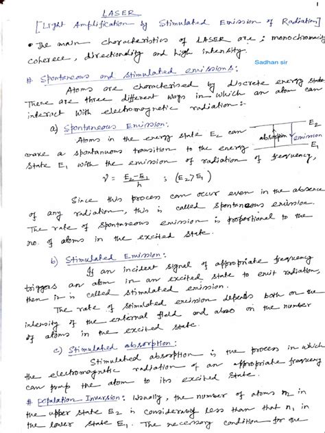 Laser Basics And Rate Equations Hand Written Pdf