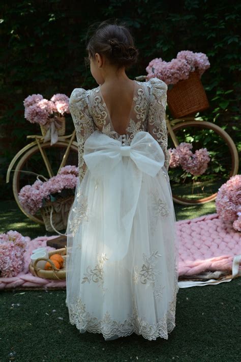 Gold Flower Girl Dress Classic Flower Girl Gown Bohemian Flower Girl