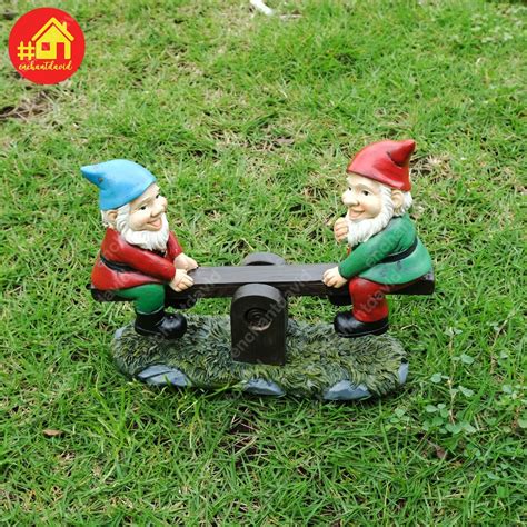 Funny Garden Gnomes On Seesaw Resin Garden Gnomes Handmade Garden