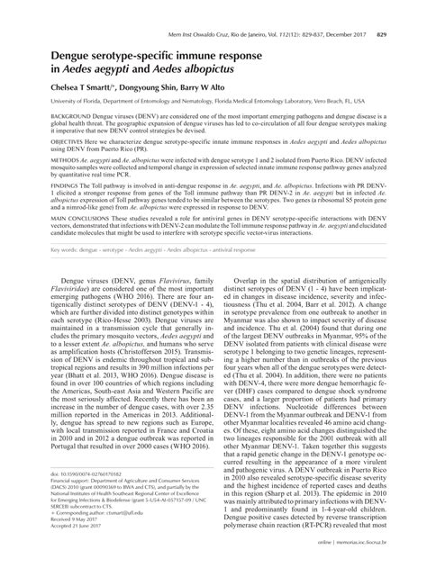 Pdf Dengue Serotype Specific Immune Response In Aedes Aegypti And
