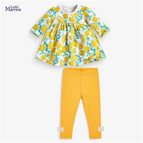 작은 메이븐 여자 아기 옷 세트 가을 아이 레몬 코튼 옷 꽃 티셔츠와 노란색 레몬 컬러 바지 의류세트 Aliexpress