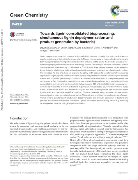 Pdf Towards Lignin Consolidated Bioprocessing Simultaneous Lignin Depolymerization And