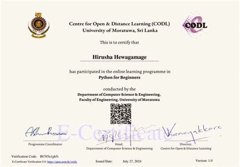 hirusha hewagamage on linkedin python learning universityofmoratuwa