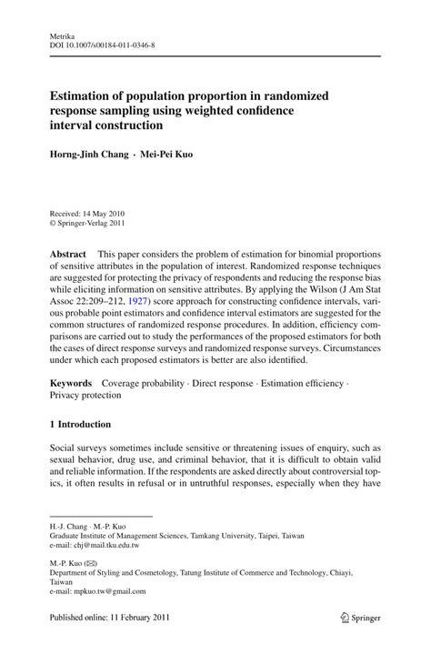 Pdf Estimation Of Population Proportion In Randomized Response