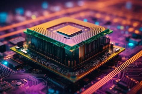 Premium AI Image Futuristic HighTech Motherboard CPU Processor Microchip Artificial