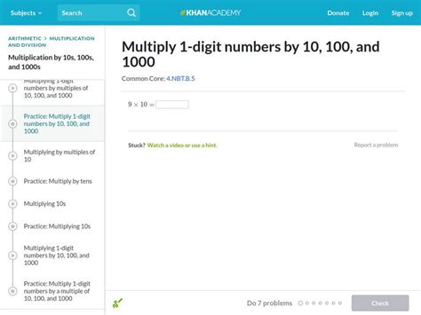 Khan Academy Multiply 1 Digit Numbers By 10 100 And 1000 Unit Plan