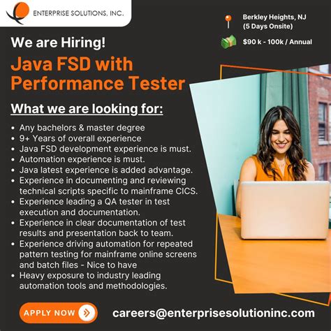 Enterprise Solutions Inc On Linkedin Javafsd Performancetester Berkleyheightsnj Itjobs