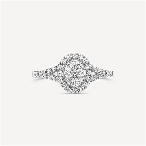 Platinum 037ct Oval Diamond Cluster Open Shoulders Ring