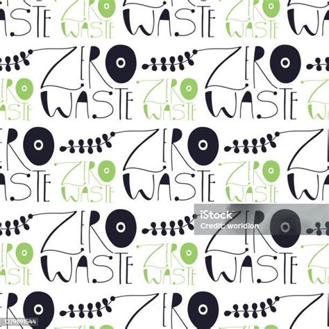 제로 폐기물 원활한 패턴 타이포그래피 건강한 라이프스타일 디자인 무폐기물 레터링이 있는 패턴 프린트 0명에 대한 스톡 벡터 아트 및 기타 이미지 Istock