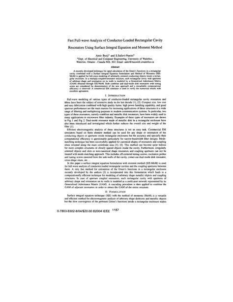 Pdf Fast Full Wave Analysis Of Conductor Loaded Rectangular Cavity Resonators Using Surface