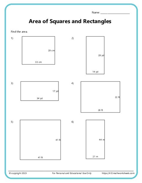 Area And Perimeter Of Rectangles And Squares K12 Math Worksheets