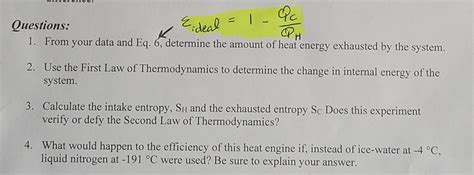 Solved Experiment One Stroke Heat Engine Suggested Data