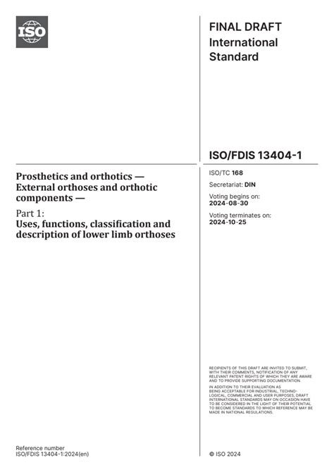 ISO FDIS Prosthetics And Orthotics External Orthoses And Orthotic Components Part