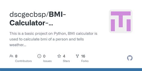 github dscgecbsp bmi calculator hacktoberfest 2022 this is a basic project on python bmi