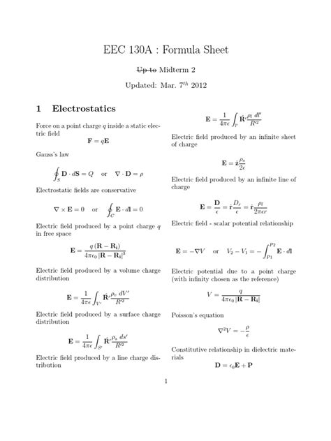 Electrostatics And Magnetostatics Formulas Pdf Magnetic Field