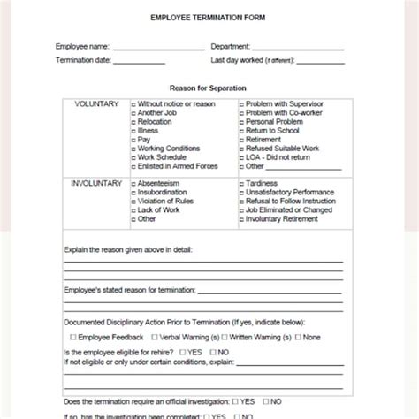 Employee Termination Form Etsy Employee Termination Form Etsy