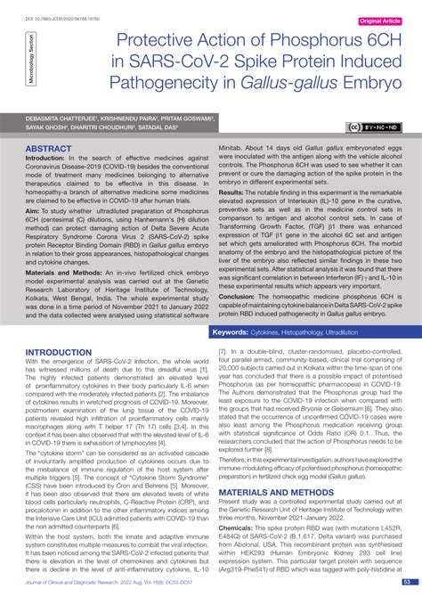 Pdf Protective Action Of Phosphorus 6ch In Sars Cov 2 Spike Protein Induced Pathogenecity In