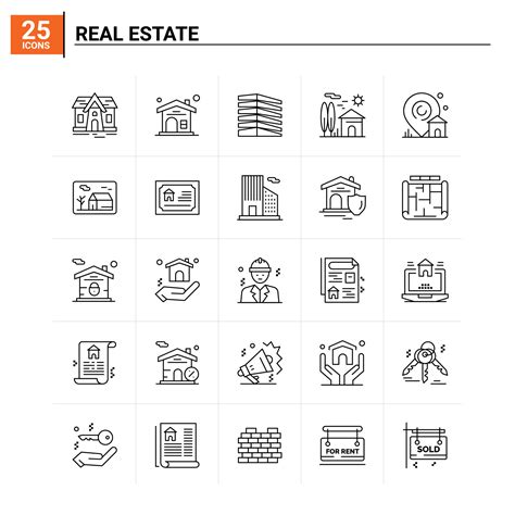 25 Real Estate Icon Set Vector Background 15194278 Vector Art At Vecteezy