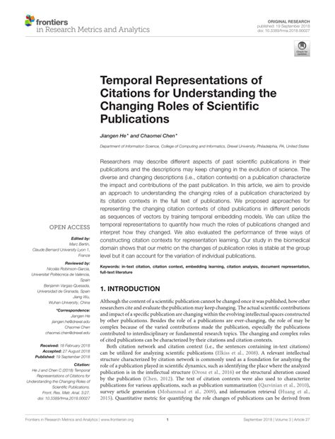 Pdf Temporal Representations Of Citations For Understanding The