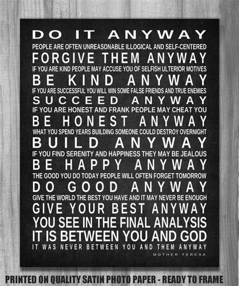 Do It Anyway Poster Mother Teresa Quote Canvas Or Print Subway Sign