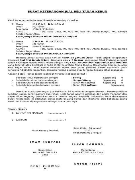 Surat Keterangan Jual Beli Tanah Elzar Dahono Pdf Surat Keterangan Jual Beli Tanah Elzar Dahono Pdf