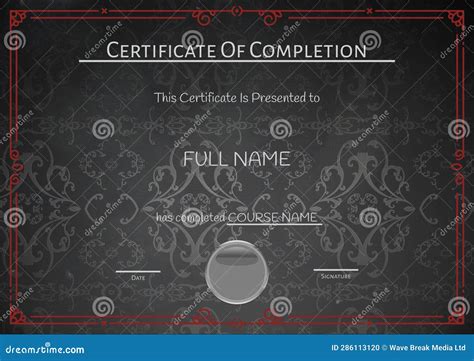 Composition Of Certificate Of Completion Text With Copy Space On Grey Pattern Background Stock