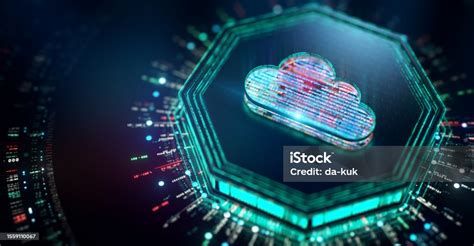 클라우드 컴퓨팅 및 기술 미래 배경 미래를 내다본다 미래 구름 아이콘 홀로그램 코드입니다 Cgi 3d 렌더링 서비스에 대한 스톡