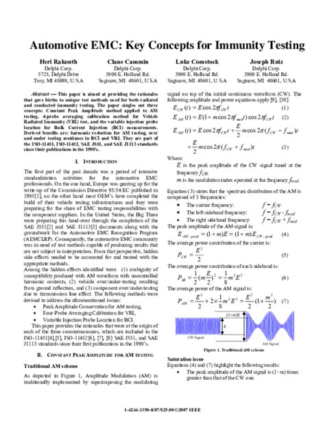 Pdf Automotive Emc Key Concepts For Immunity Testing