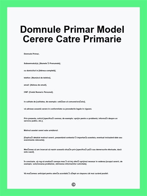 Domnule Primar Model Cerere Catre Primarie