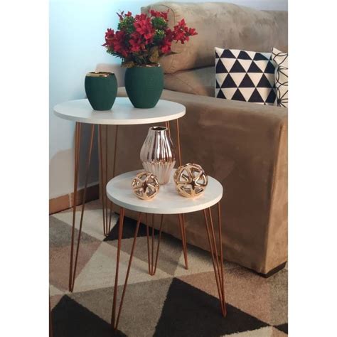 Kit Mesinha De Canto Com Pé Metal Rosê Decor Home Decor Table