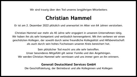 Traueranzeigen Von Christian Hammel Wirtrauern