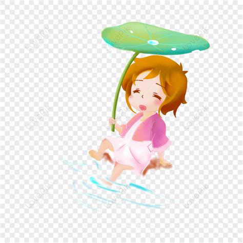 로터스 잎을 들고 소녀 Png 일러스트 무료 다운로드 Lovepik