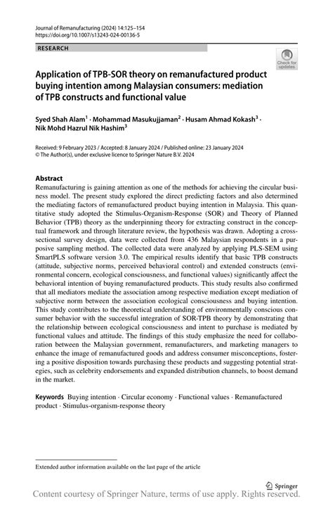 Application Of Tpb Sor Theory On Remanufactured Product Buying