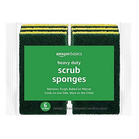 Amazon Basics Heavy Duty Sponges 6 Count Yellowgreen Scrub Sponge