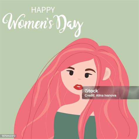 3월 8일 세계 여성의 날 긴 머리와 매력적인 행복한 소녀 카드 포스터 전단지 및 기타 사용자를 위한 벡터 템플릿 3월에 대한