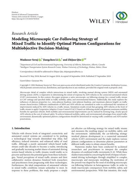 Pdf Modeling Microscopic Car Following Strategy Of Mixed Traffic To Identify Optimal Platoon