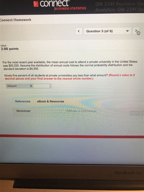 Solved Connect Business Statistics Onnect Homeworlk Question