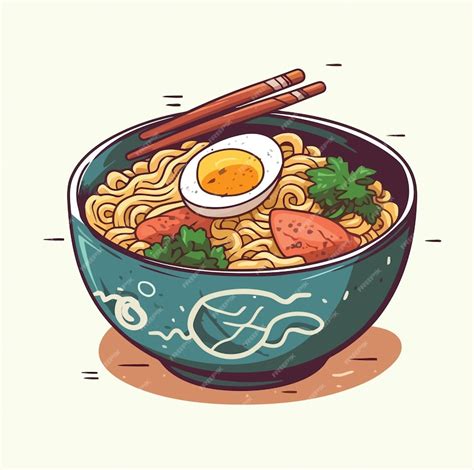 Ramen Tazón Comida Japonesa Estilo Dibujos Animados Ilustración