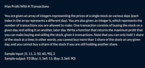 Max Profit With K Transactions Raskcomputerscience