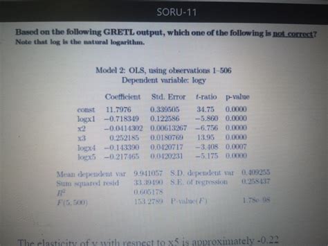 solved soru 11 based on the following gretl output which