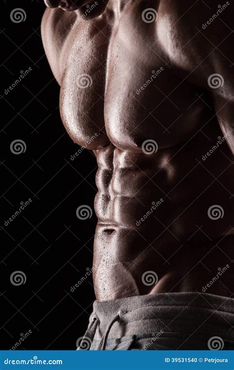 Strong Athletic Man Fitness Model Torso Showing Six Pack Abs Stock