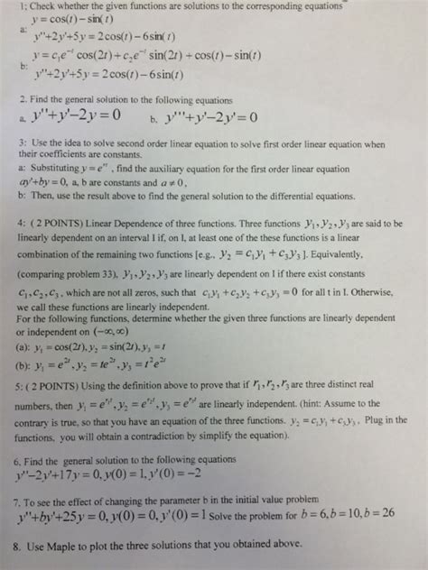 solved check whether the given functions are solutions to