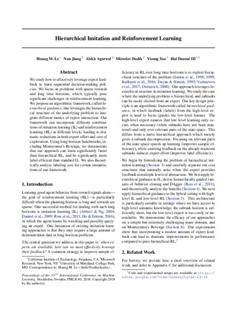 Pdf Hierarchical Imitation And Reinforcement Learning Hoang Le