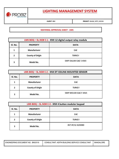 Material Approva Sheet Lighting Management Systems Pdf Computer