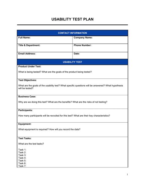 Usability Test Plan Template Word And Pdf Free Trial
