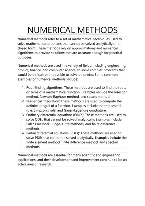 Numerical Methods Numerical Methods Numerical Methods Refer To A Set