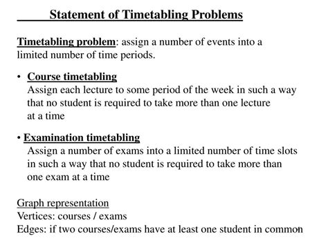 Ppt Contents 1 Statement Of Timetabling Problems 2 Approaches To