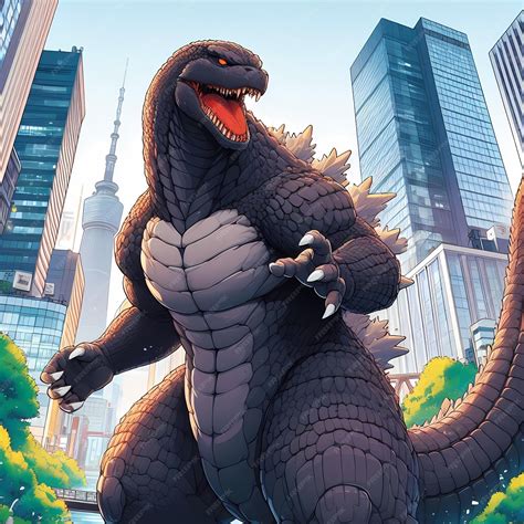 Premium Photo Godzilla Attacking Tokyo Sky Tree Sunny Day Anime Illustration