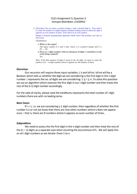 3121 Assignment 3 Q3 3121 Assignment 3 Question 3 Usmaan Mohideen Z Overview Our Recursion